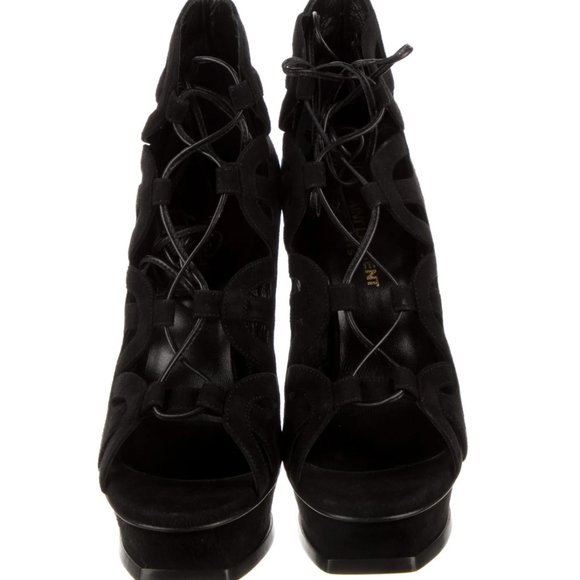 Yves Saint Laurent | Shoes | Ysl Black Platform Lace Up Heels Size Us 9 ...